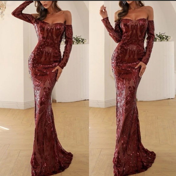 Dresses | Luxe Mermaid Hem Off Shoulder Sequins Dress | Poshmark